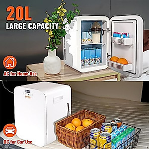 VEVOR Mini Fridge, 20L Skincare Fridges with Temper Control Touch Screen, Portable Small Beverage Refrigerator for Bedroom Office Car Dorm, AC/DC Cool Warmer for Cosmetic Drink Milk, White