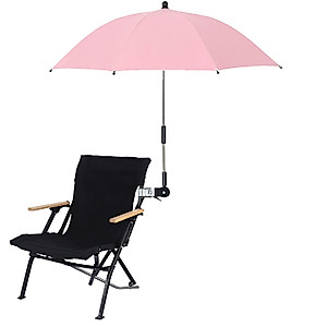 RENXR Chair Umbrella with Clamp, Universal Adjustable Beach Chair Umbrella UV Protection Sunshade Umbrella for Strollers Wheelchairs Patio Chairs, Pink, 21.7 inch