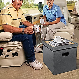 Babion 15 Inches Storage Ottoman Cube, Footrest Stool with Metal Hole Handles& Lid, Folding Storage Ottoman, Box Chest with Foam Padded Seat, Cube Ottoman with Storage, Linen Square(Dark Grey,2pcs)