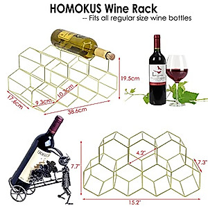 HOMOKUS Wine Rack Countertop Metal Wine Holder 9 Bottles Tabletop Wine Rack Storage Wine Shelf Portable Wine Cabinet Freestanding Wine Holder for Bar Counter Restaurant Table and Living Room (Gold)
