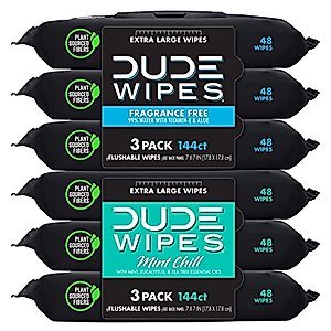 DUDE Wipes - Flushable Wipes - 6 Pack, 288 Wipes - Unscented & Mint Chill Combo, Extra-Large Adult Wet Wipes with Vitamin-E & Aloe for at-Home Use - Septic and Sewer Safe