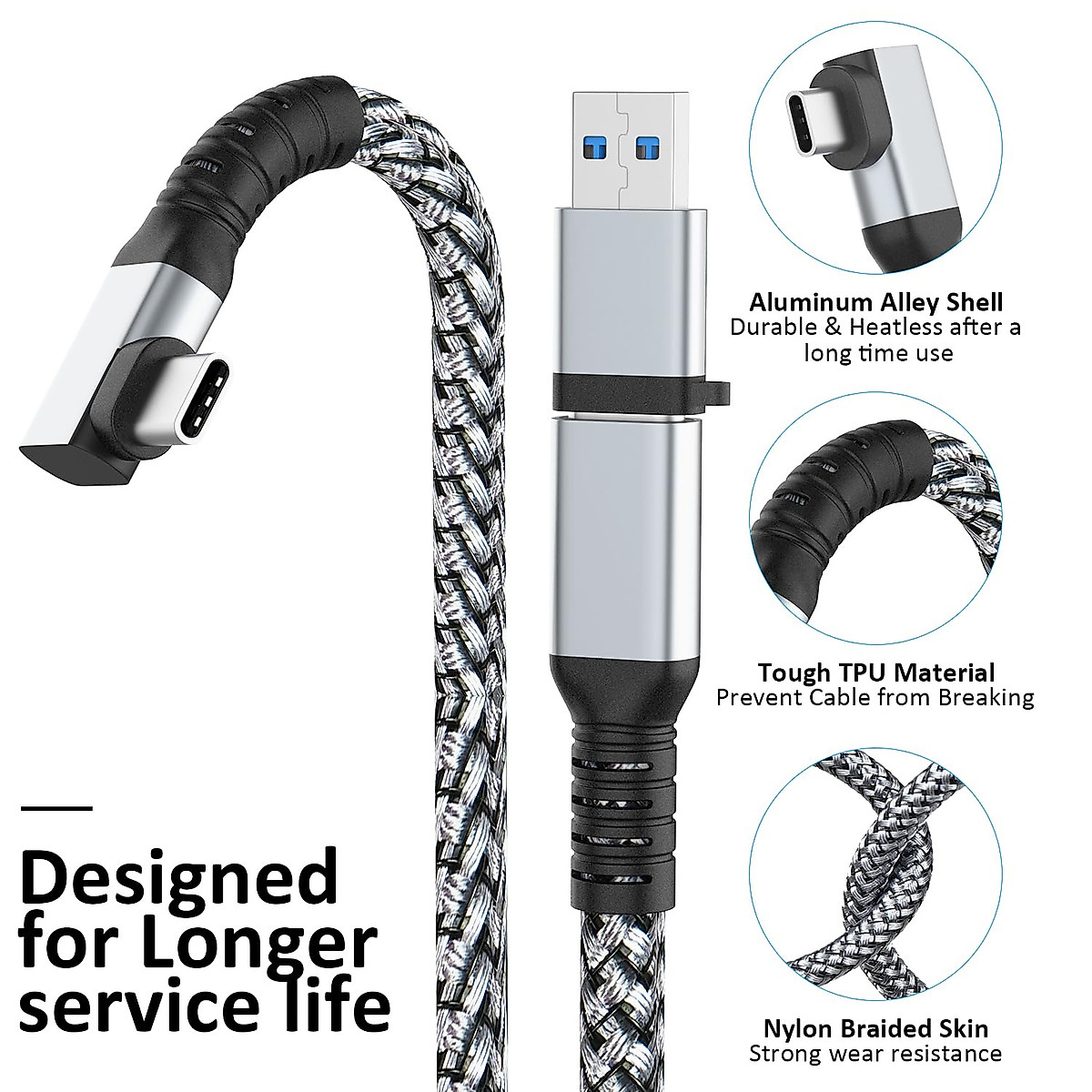 Link Cable 16FT VR Cable Compatible with Meta Oculus Quest 2/Quest 3S/Quest 3/Pro Pico, Nylon Braided Accessories and Gaming PC Steam VR, USB 3.0 Data Transfer Type C Cable, for VR Headset