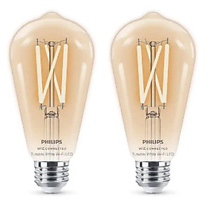 Philips Tunable White ST19 60W Equivalent Dimmable Smart Wi-Fi WiZ Connected Vintage Edison LED Light Bulb (2 Pack), Compatible with Alexa, Google Assistant, and Siri Shortcuts