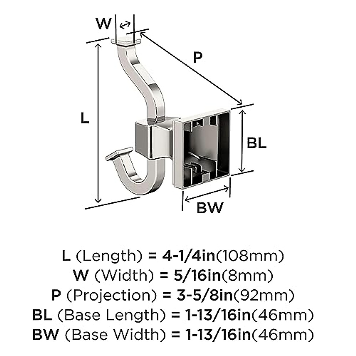 Amerock BH36020PN | Polished Nickel Single Robe Hook | 4-1/4 in. (108 mm) Length Towel Holder | Mulholland | Towel Hook for Bathroom | Bathroom Hardware | Bath Accessories