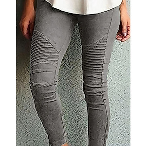 Flamingals Jeans for Women Trendy High Waisted Skinny Jeans Moto Leggings Elastic Waist Jeans Gray L
