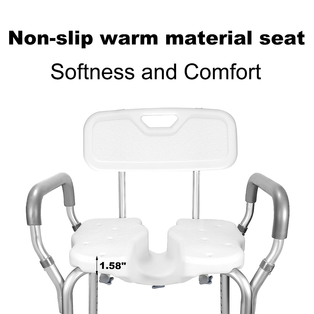 Retoreath Shower Chair with Back and Arms, Slip Resistant Bath Chair with Adjustable Height, U-Shape Groove Cutout for Private Cleaning, for Handicap, Disabled, Seniors & Elderly