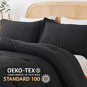 Cosybay Twin Comforter Set - 2 Pieces Seersucker Bedding Comforter Set, Black Down Alternative Comforter Set for All Season, 1 Comforter (64"x88") and 1 Pillow Shams (20"x26"+2")