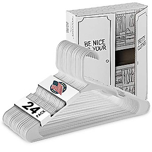 Hangorize Plastic Hangers 24-Pack, White Plastic Hangers - Standard-Size Clothes Hanger with Notches - Hangers for Clothing and Accessories - Closet Organization Essentials for Home, Apartment, Dorm