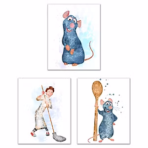 BigWigPrints Ratatouille Poster - Ratatouille Decorations, Remy and Linguini, Cute Kitchen Wall Art, Classic Disney Movie Posters, Unique Kitchen Wall Art Prints - Unframed Set of 3 (8x10")