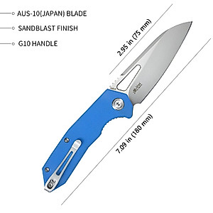 KUBEY Vagrant KU291 Folding Knife, Everyday Carry Pocket Knives 3" AUS10 S.S and G10 Handle with Deep Carry Clip Outdoor Knife for Men and Women (Blue)