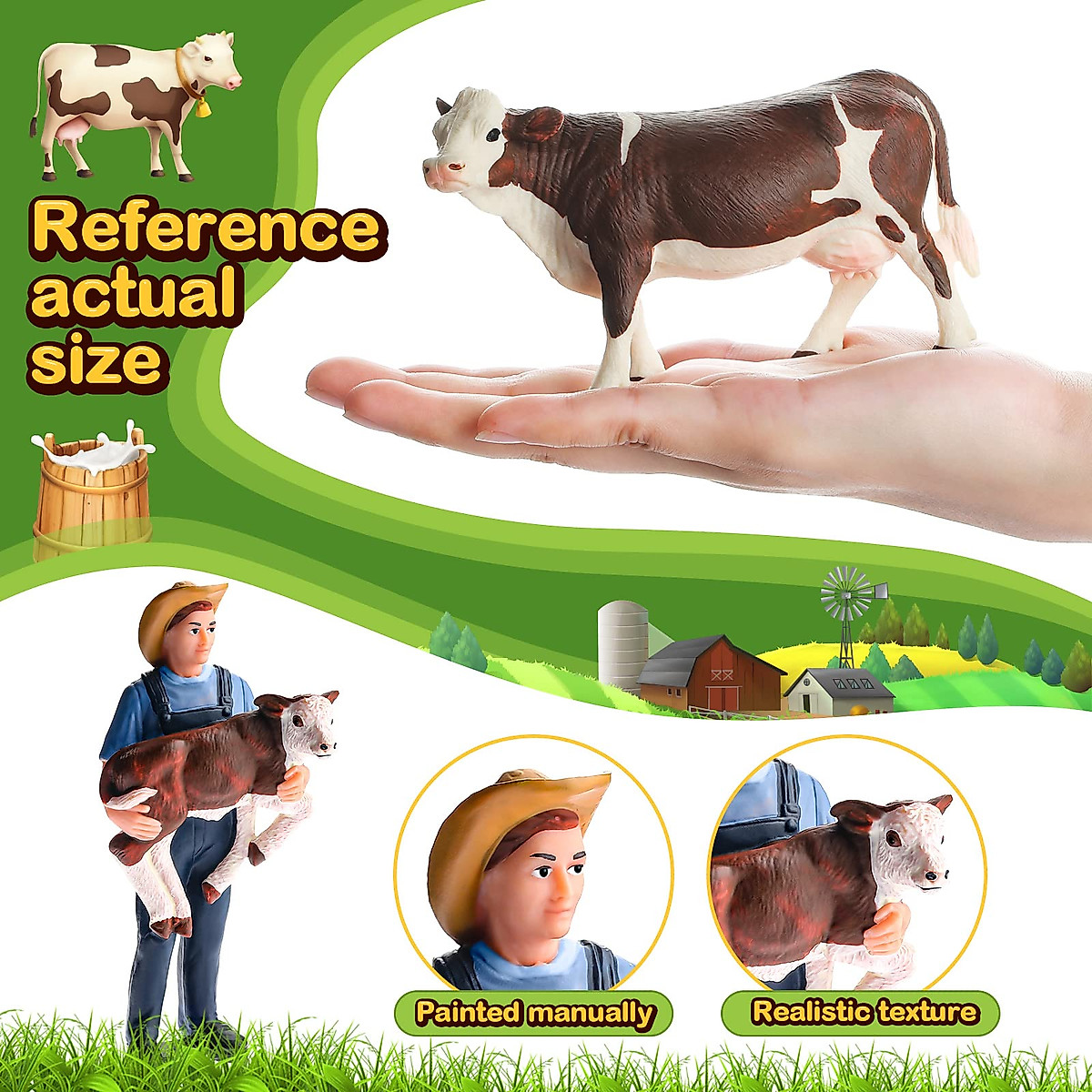 Zomiboo 17 Pieces Corral Fence Toy Cow Farm Figures Barn Animals Keepers Plastic Animals Figures Realistic Toy Animal Fence Barn Sets with Animals for Preschool Educational Christmas Decorations