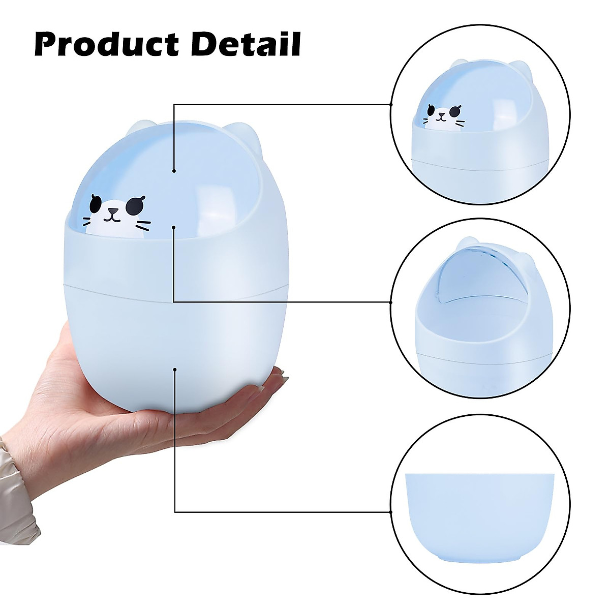 SHAIDOJIO 3 Pack Cute Desktop Trash Can with 180 Trash Bags, Creative Small Garbage Can with Flip Lid, Tiny Countertop Wastebasket for Kids, Kawaii Mini Desk Waste Bin for Bedroom, Bathrooms