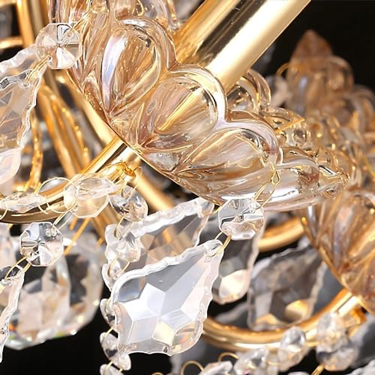Modern Suspension Lamp for Living Room，Traditional Crystal Candle Cascade Chandeliers with Golden Finish，Rain Drop Chandelier Luxury 14/20 Light Ceiling Light Fixture (Color : 31.5in)