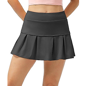 icyzone Pleated Tennis Skirts for Women with Pockets Shorts, Athletic Running Workout Golf Skorts (Black, Small)