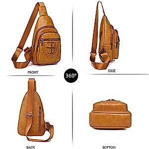 Leather Sling Backpack Chest Crossbody Shoulder Bag Travel Daypack for Men and Women Black Large