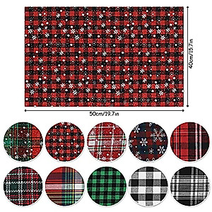 10 Pcs Christmas Plaid Bundles Quilting Fabric,16 x 20 inches Rectangle Cloth Red Green Grid Snowflake Patchwork Fabric Scraps for Christmas Decortion Candy Gift Wrapping Sewing Work DIY Craft