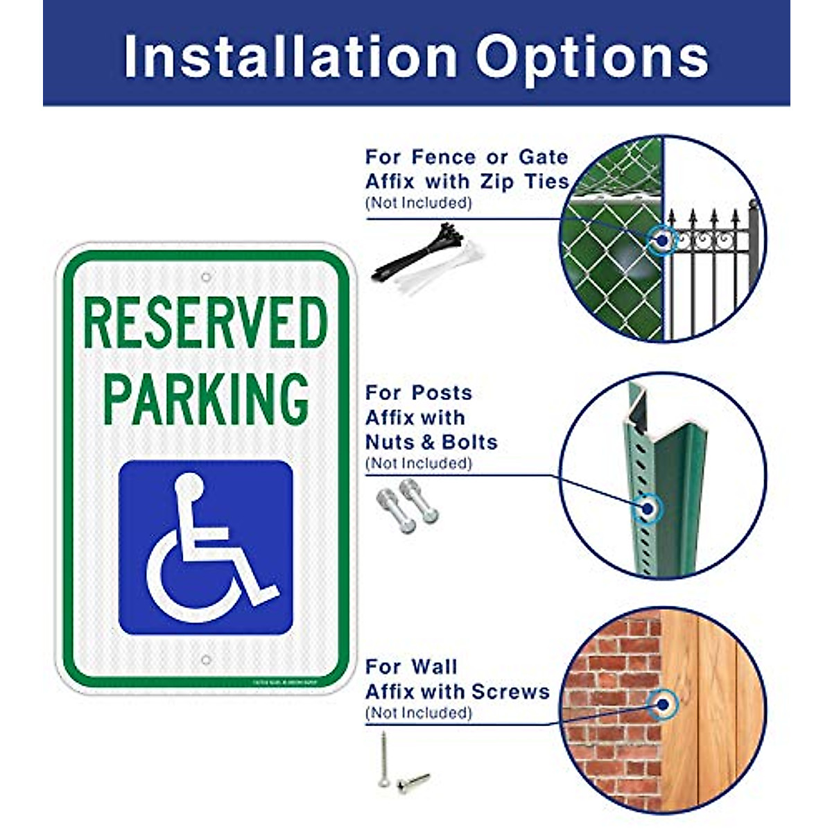 Reserved Parking Signs (4 Pack), Handicap Parking Sign, with Picture of Wheelchair Sign, 18 x 12 Engineer Grade Reflective Sheeting Rust Free Aluminum, Weather Resistant, Waterproof, Durable Ink