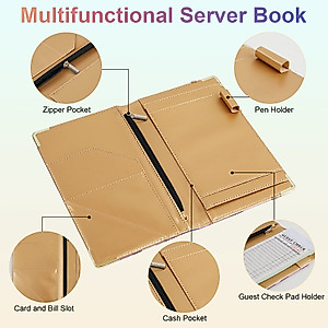Waitress Book, Server Books for Waitress with Zipper Pocket Cute Serving Waiter Book for Waitress Notepad with Money Pocket and Zipper