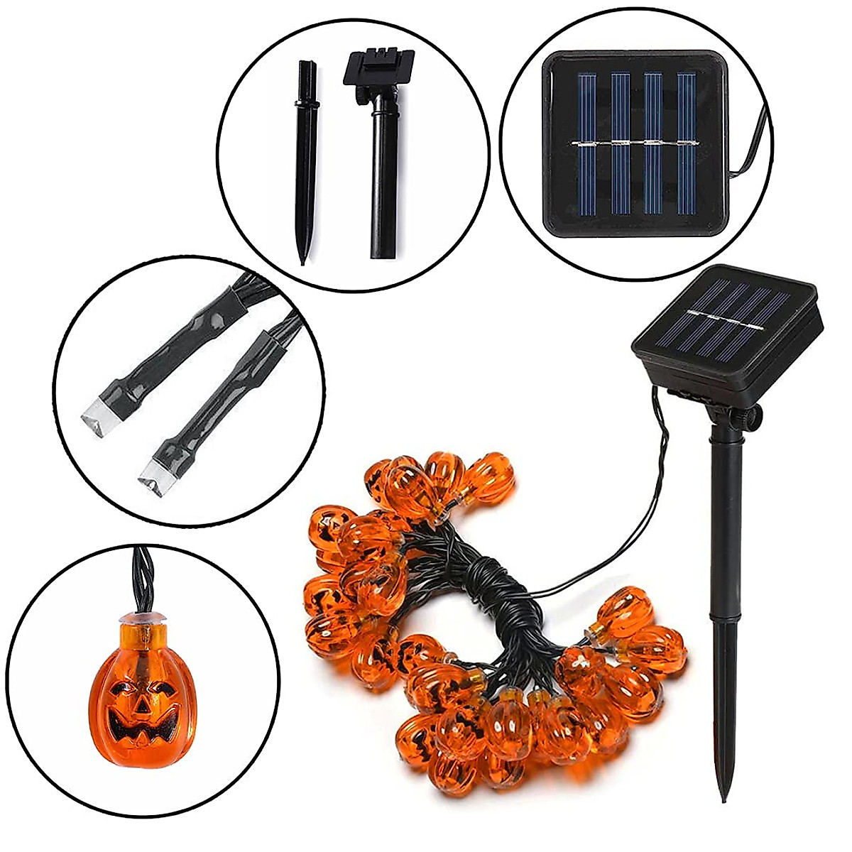 Outdoor Halloween Decorations Solar Powered 8 Modes,16Ft 20 LED Halloween Pumpkin String Lights,Waterproof Holiday Garden Tree Hanging Decorations for Party Home Thanksgiving Christmas Decor(5M)