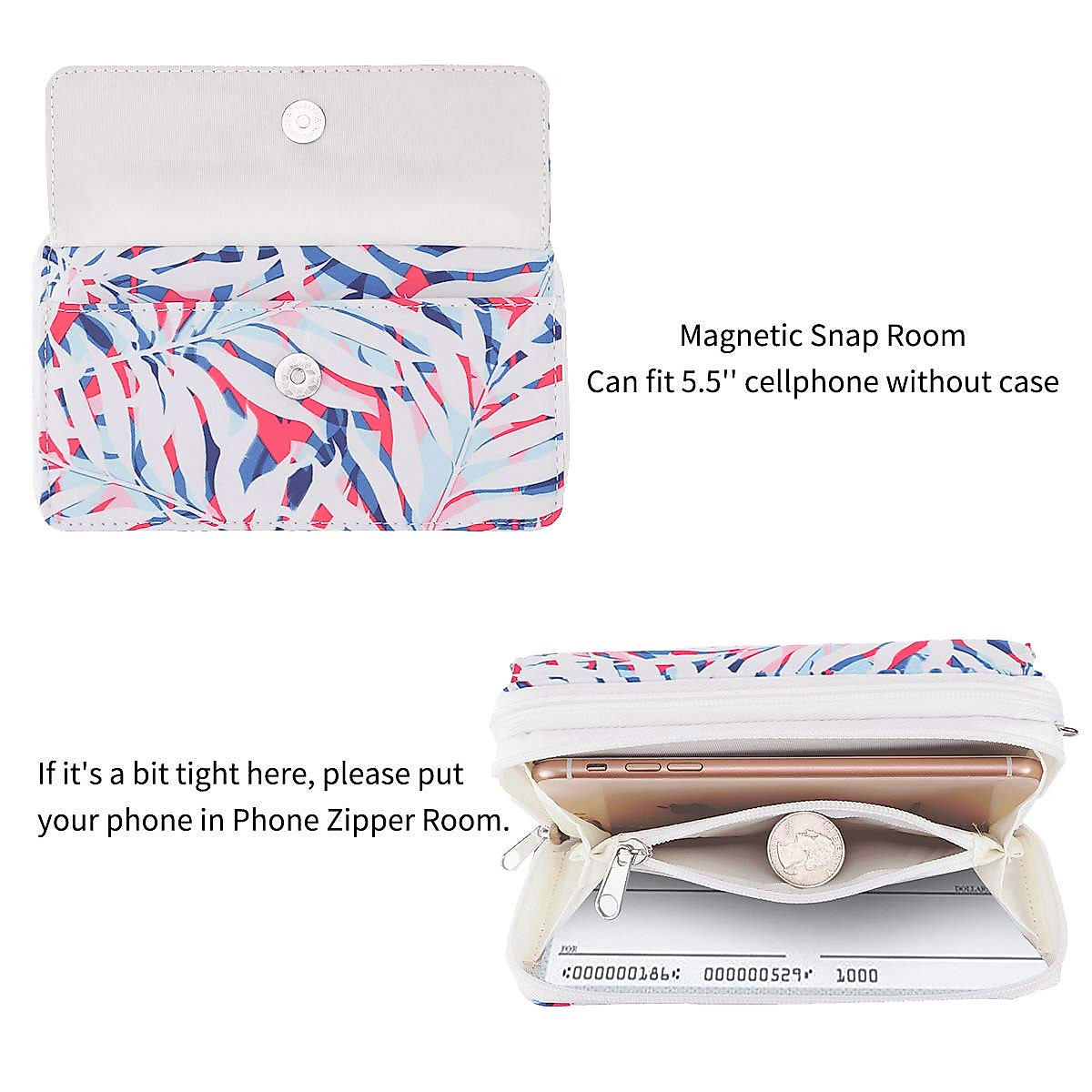 Women’s Double Zipper Clutch Wallet Cute Card Holder Ladies Purse with Wristlets and ID Window (Colored Leaves)