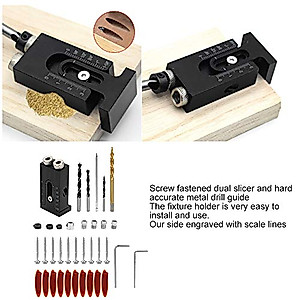 Pocket Jig Pocket Hole Jig Kit Oblique Drilling Locator Double Woodwork Guides Joint Angle Tool Carpentry with Brass Drill Bit Alloy Rotor for Jigs