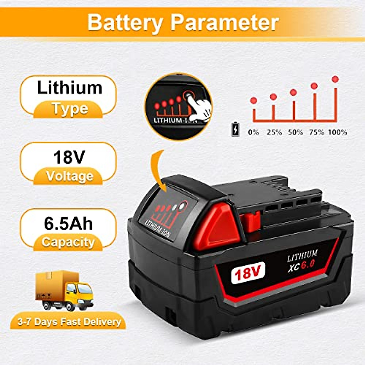 LUMSING 2Pack M 18 18V 6.0Ah Replacement for Milwaukee 18Volt Battery Lithium Power Tools 48-11-1810 48-11-1820 48-11-1850 48-11-1828 48-11-1860
