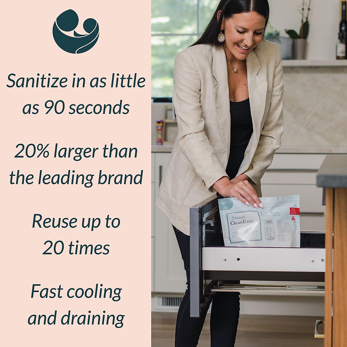 Ameda CleanEase Microwaveable Steam Sterilizer Bags for Baby Bottles & Breast Pump Parts | Microwave Sterilizer for Baby Bottles | Breast Pump Sterilizer Bags | BPA Free | 20 uses per Bag (7 Count)