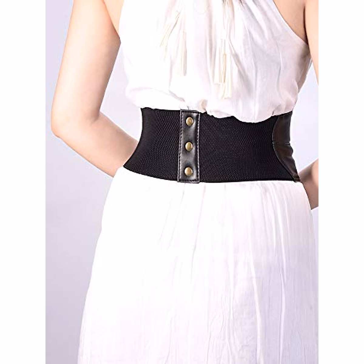 EBOOT Elastic Wide Waist Belt Tied Corset Cinch Belt with Press Button, Black
