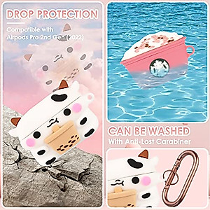 2 Pack for AirPods Pro 2nd/1st Generation Case, 3D Cute Cartoon Kawaii Funny Soft Silicone Case Cover for AirPods Pro 2 Anime Skin with Keychain for Girls Women Kids Teens (Boba Tea Cows+Coffee Cup)