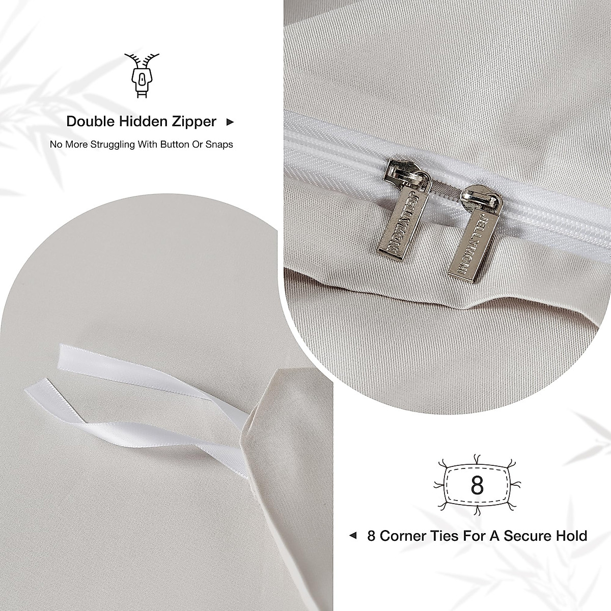 JELLYMONI Duvet Cover Queen Size, Cooling Duvet Cover 100% Viscose derived from Bamboo, Breathable - Organic Bedding Set for Hot Sleeper, 3 Pcs, Beige