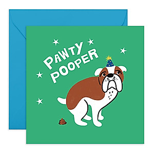 CENTRAL 23 Funny Greeting Cards For Fur Mom Dog Dad - Pawty Pooper - Bulldog Birthday Cards For Men Women - Dog Puns - Gifts For Him Her - Comes With Fun Stickers