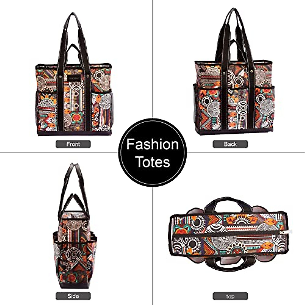 DEMOMENT Water Resistance Large Canvas Utility Tote Bag,Work Teacher Nurse Shoulder Women Bag(Tribal)