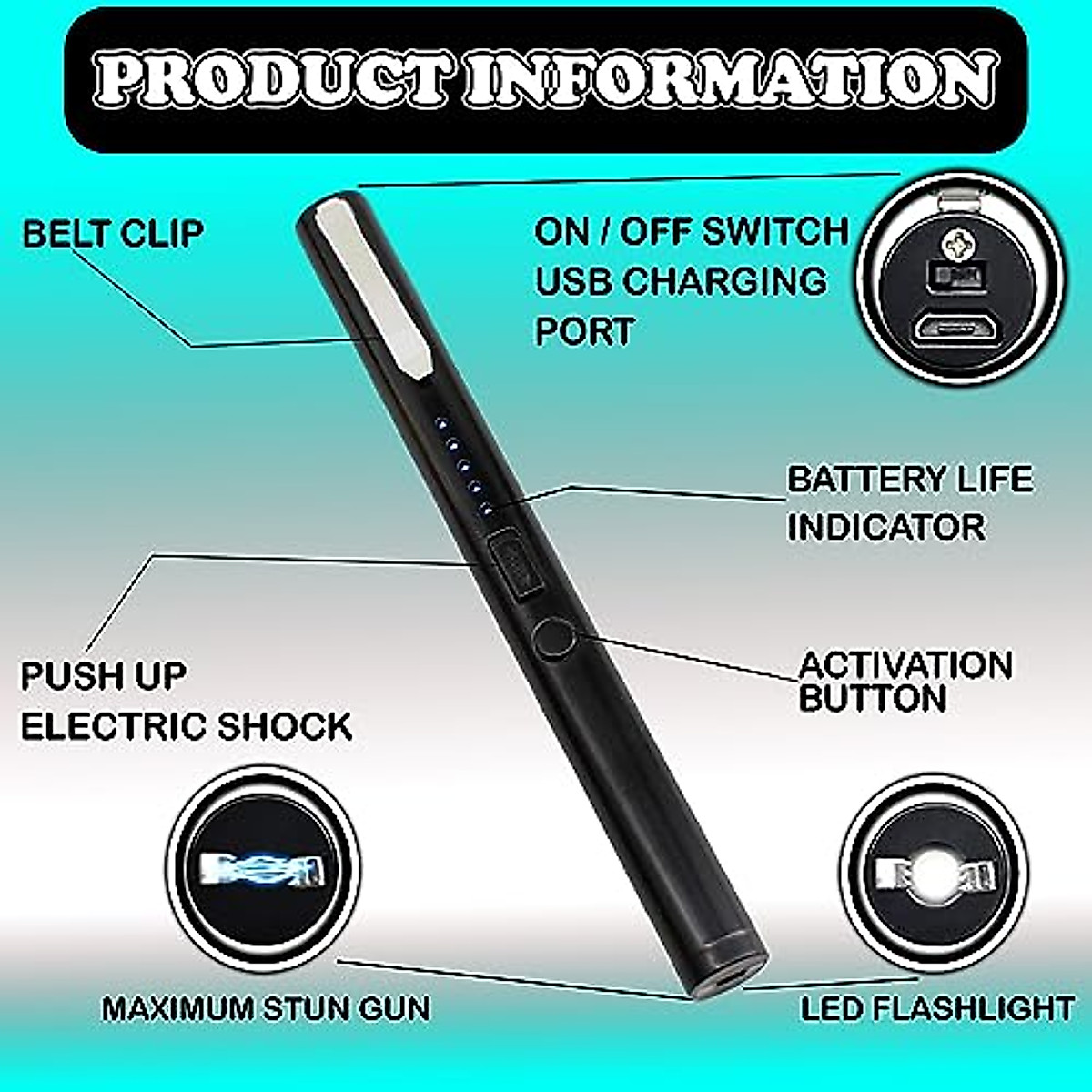 FIGHTSENSE Heavy Duty Pain Pen stun Gun with Flashlight & Pepper Spray for Men and Women self-Defense with 35,000,000 V Intolerable Charge (Black)