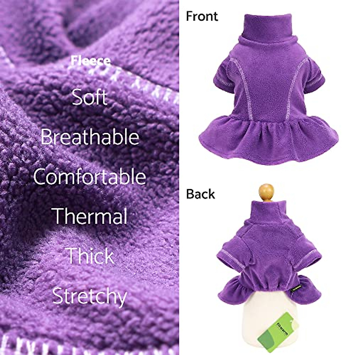 Fitwarm Athleisure Fleece Dog Dresses, Dog Clothes for Small Dogs Girl, Pet Lightweight Turtleneck Sweater, Cat Apparel, Purple, Medium
