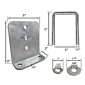 4 Pack 6" Galvanized L-Type Bunk Bracket Kit for Boat Trailer, fits 3x3 Cross Members, Heavy Duty (4 Pack)