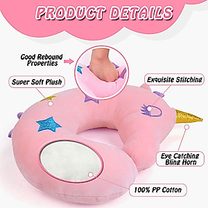 Kids Travel Pillow, Unicorn Neck Pillow for Traveling with Eye Mask, Toddler Neck Pillow, Kids Airplane Travel Essentials Road Trip Must Have, Cute Car Seat Headrest Pillow for Adult Child (Pink)