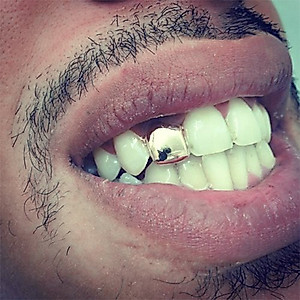 Healifty Hiphop Tooth Cap Solid 14k Gold Plated Small Single Tooth Cap top and Bottom Hip hop Teeth Grill(Silver)