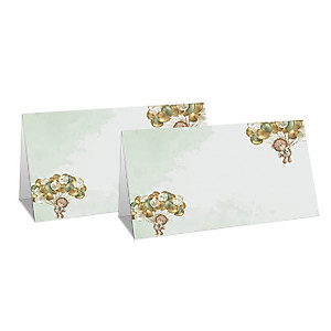 Table Place Card for Baby Shower, 25 Pcs Tent Cards Set with Watercolor Bear Ballon Design, Editable Name Cards for Table Seating, Party Food Lables, We Can Bearly Wait Baby Shower Decorations(03)