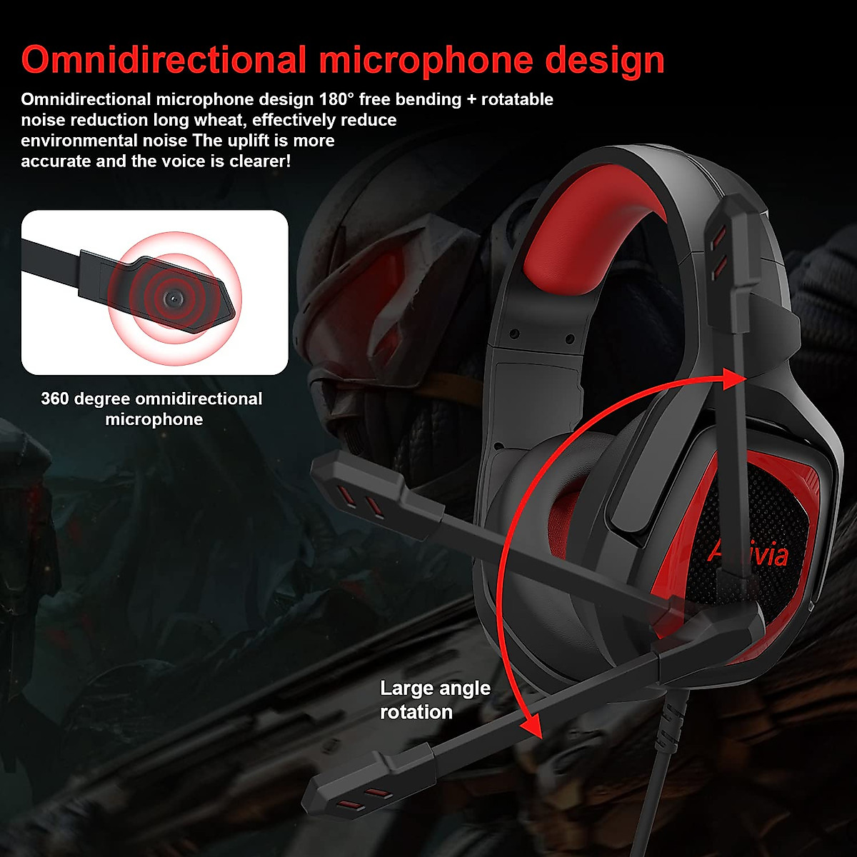 Computer Over-Ear Stereo Surround Sound Headphones Wired with Microphone - MH602X Noise-isolating 3.mm Headsets Gaming Headset with Microphone, volume Control, Bass for Multi-Platforms, Black Red