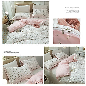 Floral Girls Duvet Cover Full Size Cotton Pink Floral Duvet Cover Chic Garden Flower Bedding Sets Lightweight Soft Aesthetic Floral Comforter Cover 1 Full Duvet Cover with 2 Pillowcases, No Comforter