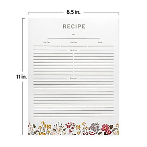 Jot & Mark Recipe Card Paper Full Page 8.5x11 with Crystal Clear Page Protectors for 3 Ring Binder, 30 Count (Midnight Floral)