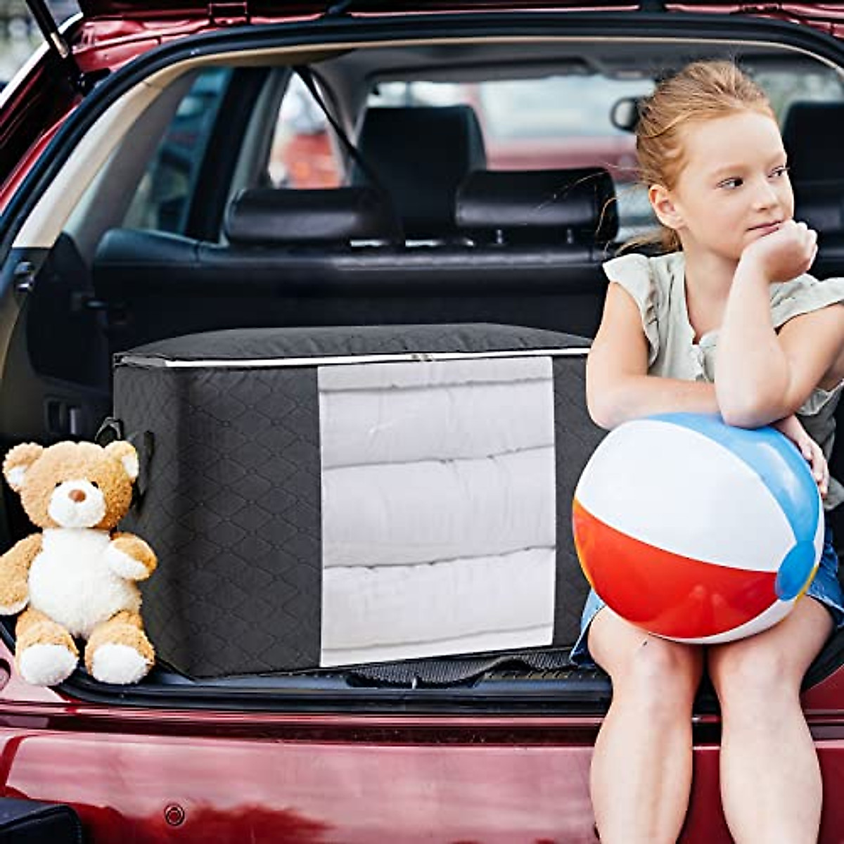 TWUTGAYW 3PCS Clothing Storage Bags with Clear Window, 90L Large Capacity Foldable Storage Bin, Closet Organizers and Storage with Durable Handles Thick Fabric for Comforters Clothes Blanket Wardrobe