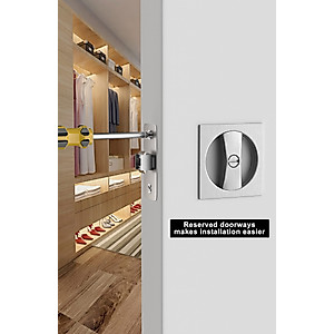 goldenwarm Bed/Bath Pocket Door Lock, Satin Nickel Contemporary Privacy Square Pocket Door Hardware, Flush Pocket Door Latch, 2-3/8" Backset