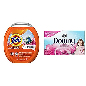 Tide PODS Plus Downy HE Turbo Laundry Detergent Pacs, April Fresh, 61 count with Fabric Softener Dryer Sheets, 240 Count