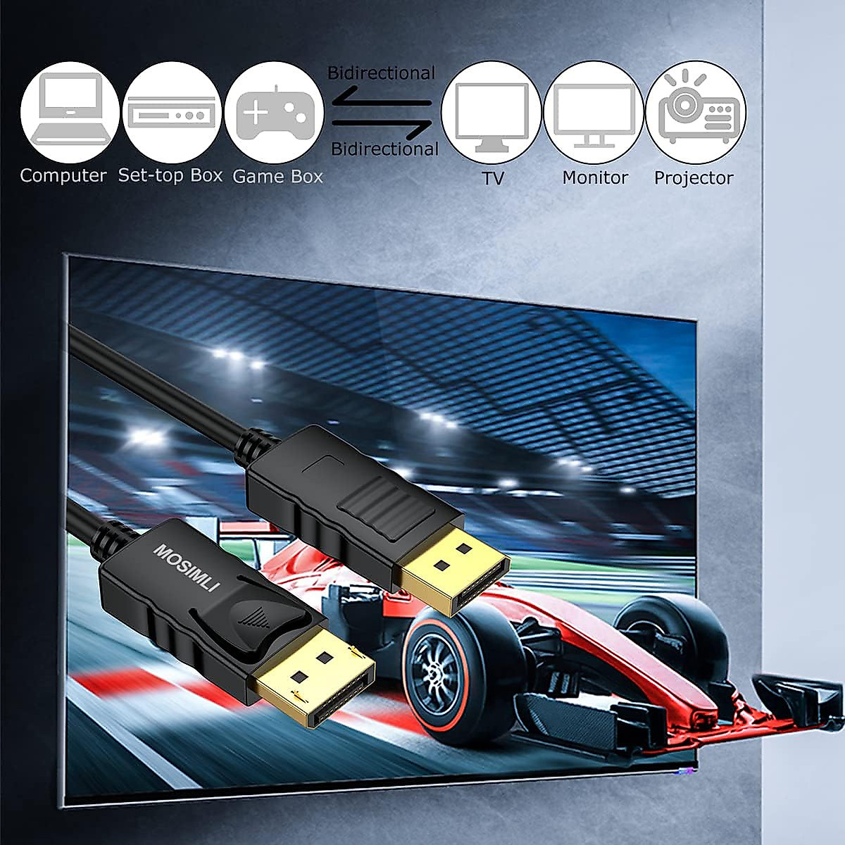 MOSIMLI DisplayPort Cable 1 FT 2-Pack, (Display Port) DP to DP Male to Male Cord, Gold-Plated, Supports 4K@60Hz, 2K@165Hz Compatible for Computer, Laptop, Graphics Card, Docking Station…