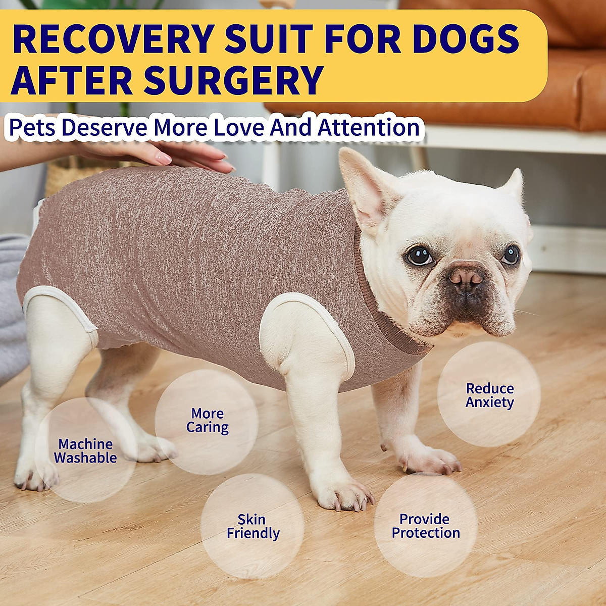Tonqixope Dog Surgery Recovery Suit-Comfortable & Breathable Dog Recovery Suit After Surgery,Dog Surgical Recovery Suit Female Male,Prevent Licking Dog Onesies,Substitute E-Collar & Cone-Brown Medium