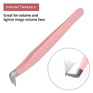 Lash Tweezers for Eyelash Extensions for Volume and Lighter Mega Volume Fans Professional Precision Stainless Steel Lash Extension Tweezers Curved Boot Angled Tips