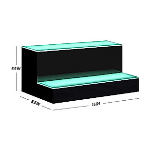MESAILUP 16 Inch LED Lighted Liquor Bottle Display 2 Step Illuminated Bottle Shelf 2 Tier Home Bar Drinks Commercial Lighting Shelves with Remote Control (2 Tier, 16 inch)