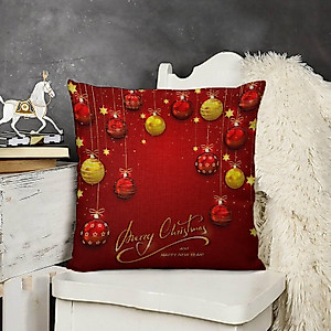 Xmas Ball Baubles Quote Throw Pillow Covers 18×18 Pillowcases Set of 2 Merry Christmas Linen Decorative Square Pillow Case Cushion Covers Standard Size for Sofa Couch Outdoor Bed Pillow Protectors