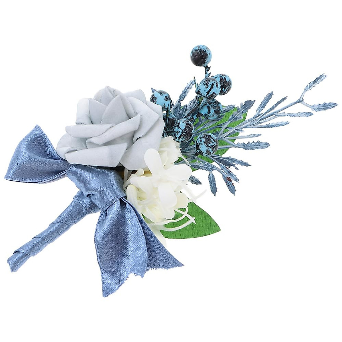 hobbyme 2Pcs Rose Wrist Corsage Wristlet, Blue White Pink Corsage and Boutonniere Set, Artificial Flower Wrist Corsage with Ribbon